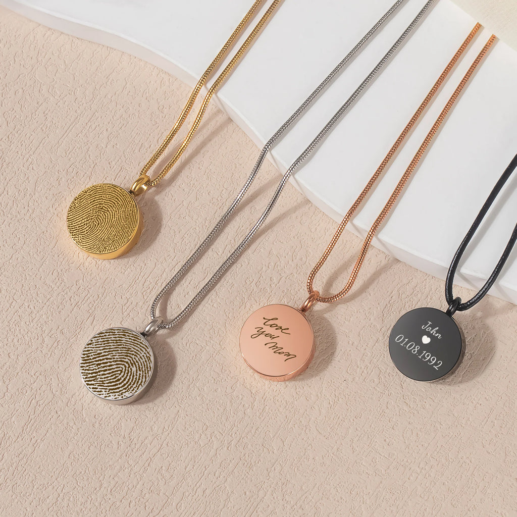 Fingerprint Coin Memorial Necklace Cremation Jewelry — Afterlife Essentials