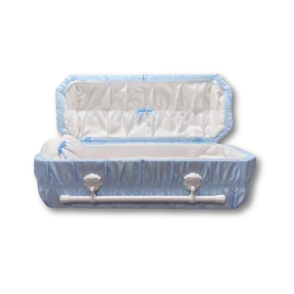 Octagon Cloth-Covered Wood Pet Casket - Sky Blue — Afterlife Essentials