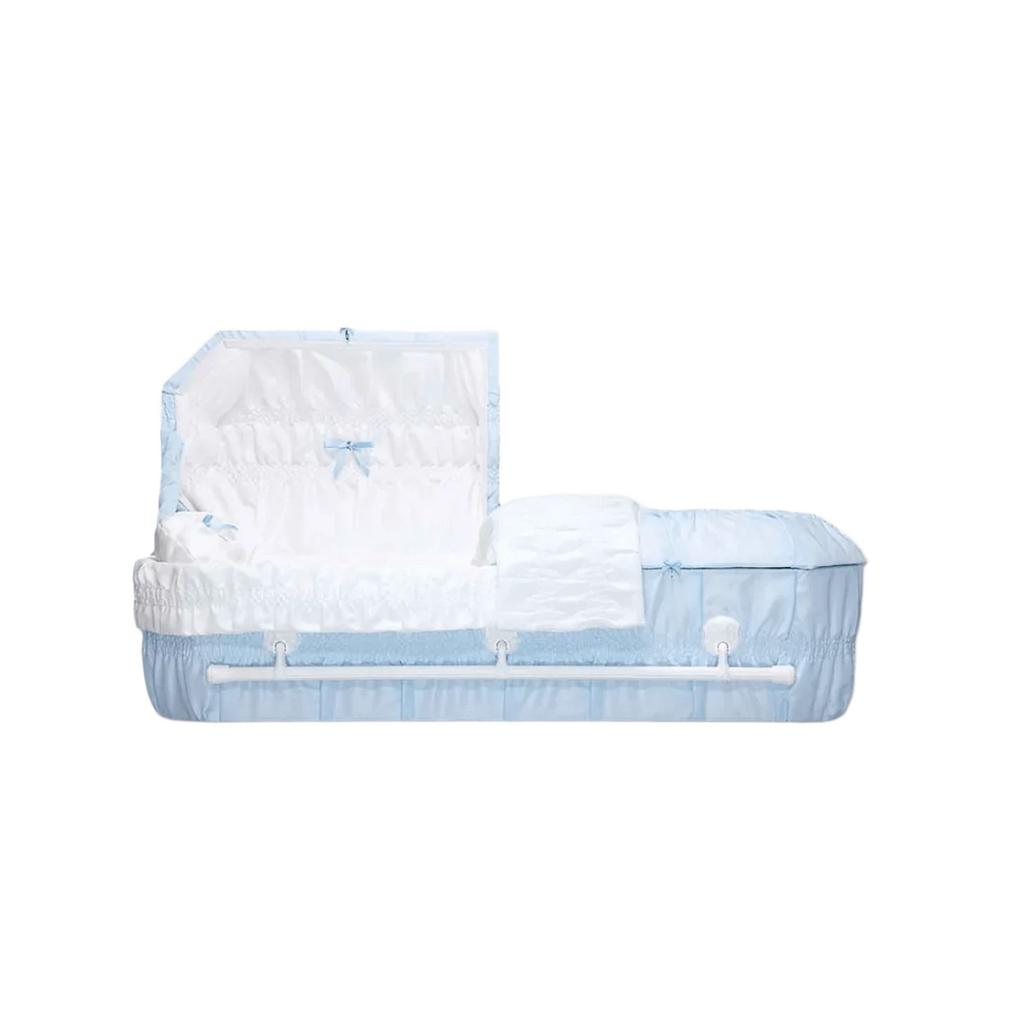 Octagon Cloth-Covered Wood Pet Casket - Sky Blue — Afterlife Essentials