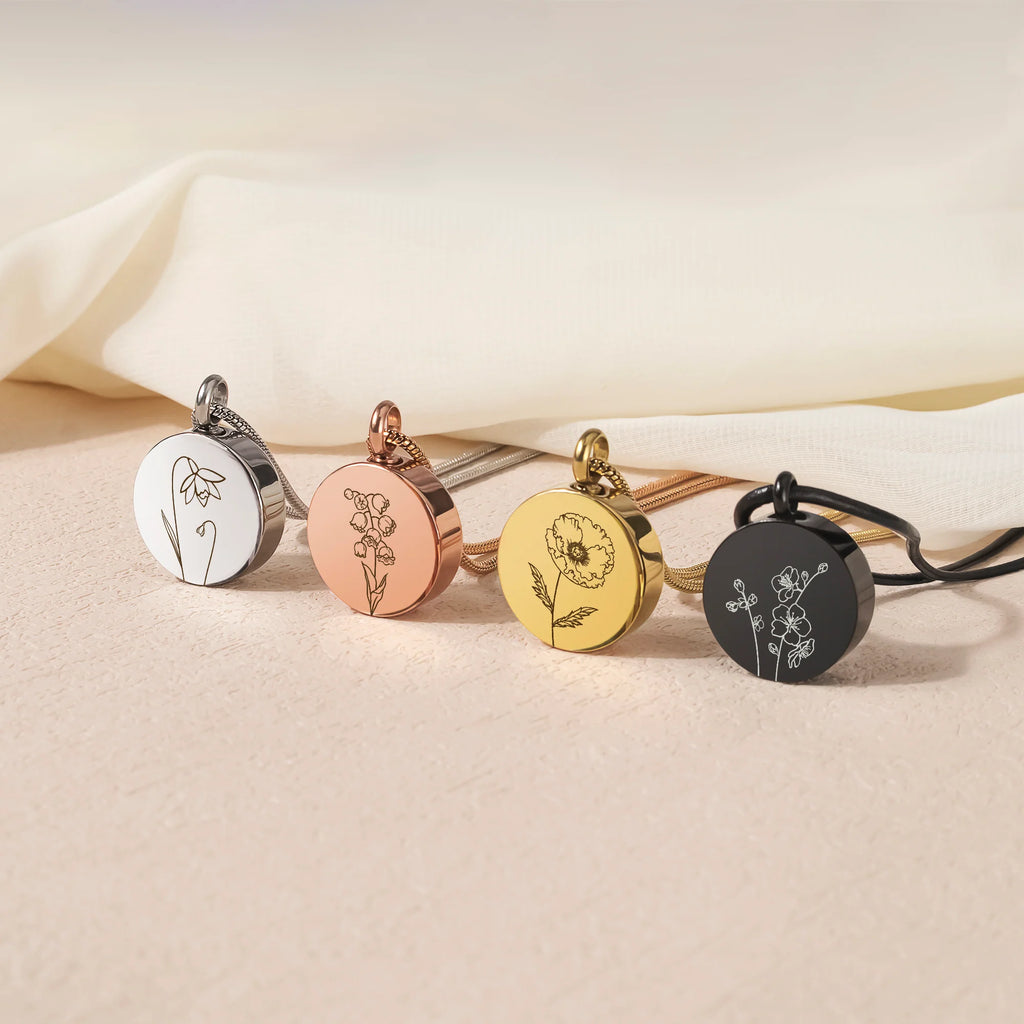 Coin One Flower Memorial Necklace Cremation Jewelry — Afterlife Essentials